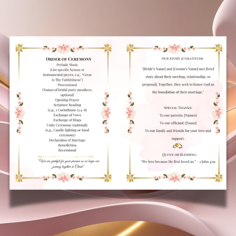 Christian Wedding Program Template -editable Ceremony Program Template, Instant Download Folded ...