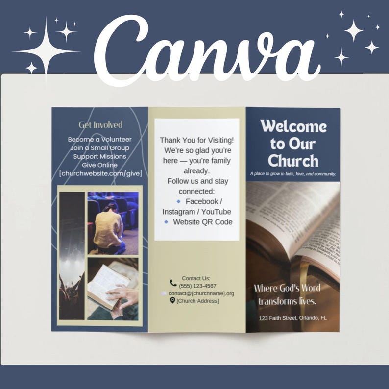 Church Trifold Brochure Template | Editable Canva Template | Ministry ...