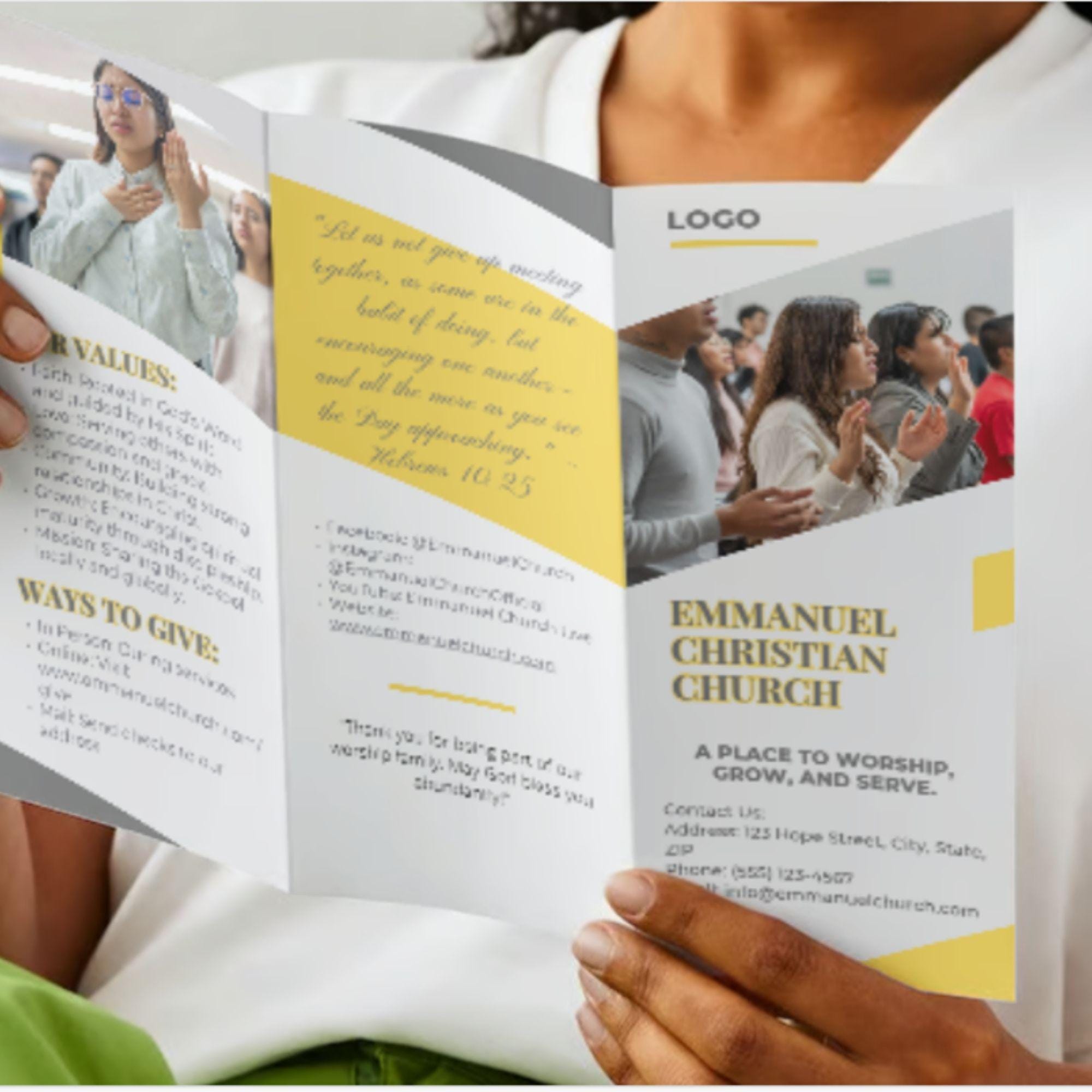 Editable Trifold Church Service Brochure | Canva Program Flyer Template ...