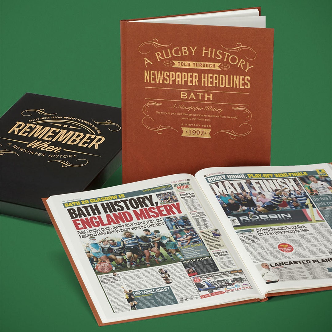 Bath Rugby Gift Rugby History in Newspaper Headlines Book Personalised ...