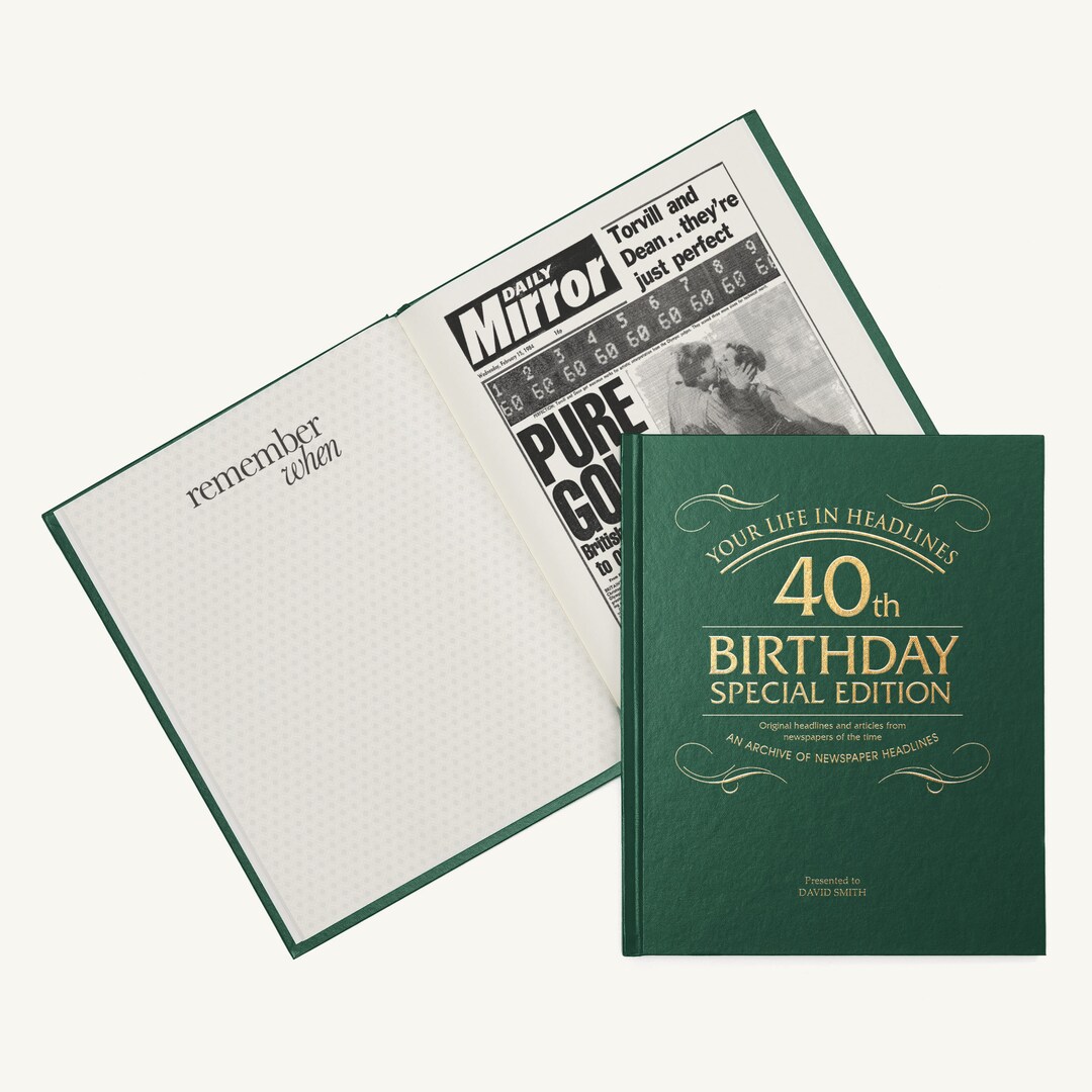 Personalised 40th Birthday Milestone Newspaper Book Gift | UK/US ...
