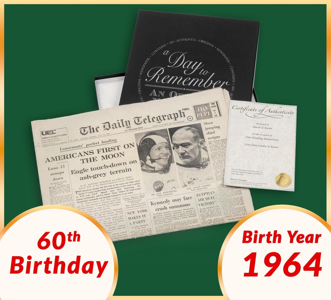 60th Birthday Anniversary Newspaper From Birth Date UK or US Titles ...