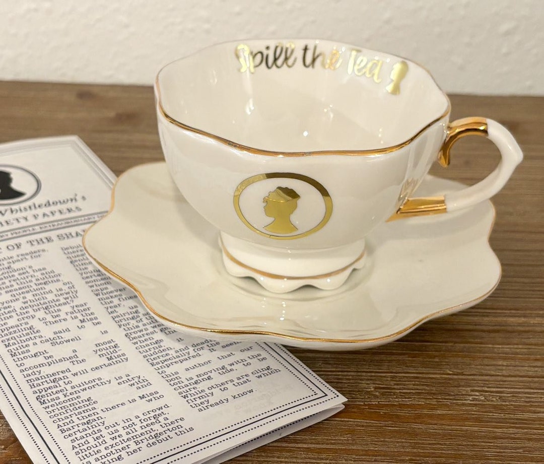 Bridgerton Tea Cup Spill the Tea WHITE&GOLD - Etsy