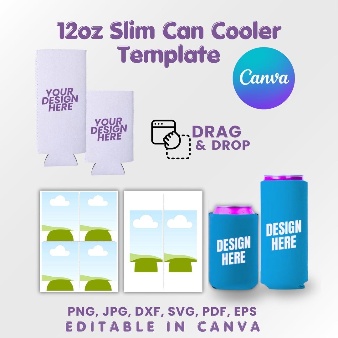 12oz & 12oz Slim Can Cooler Drag and Drop Canva Mockup, Can Cooler ...