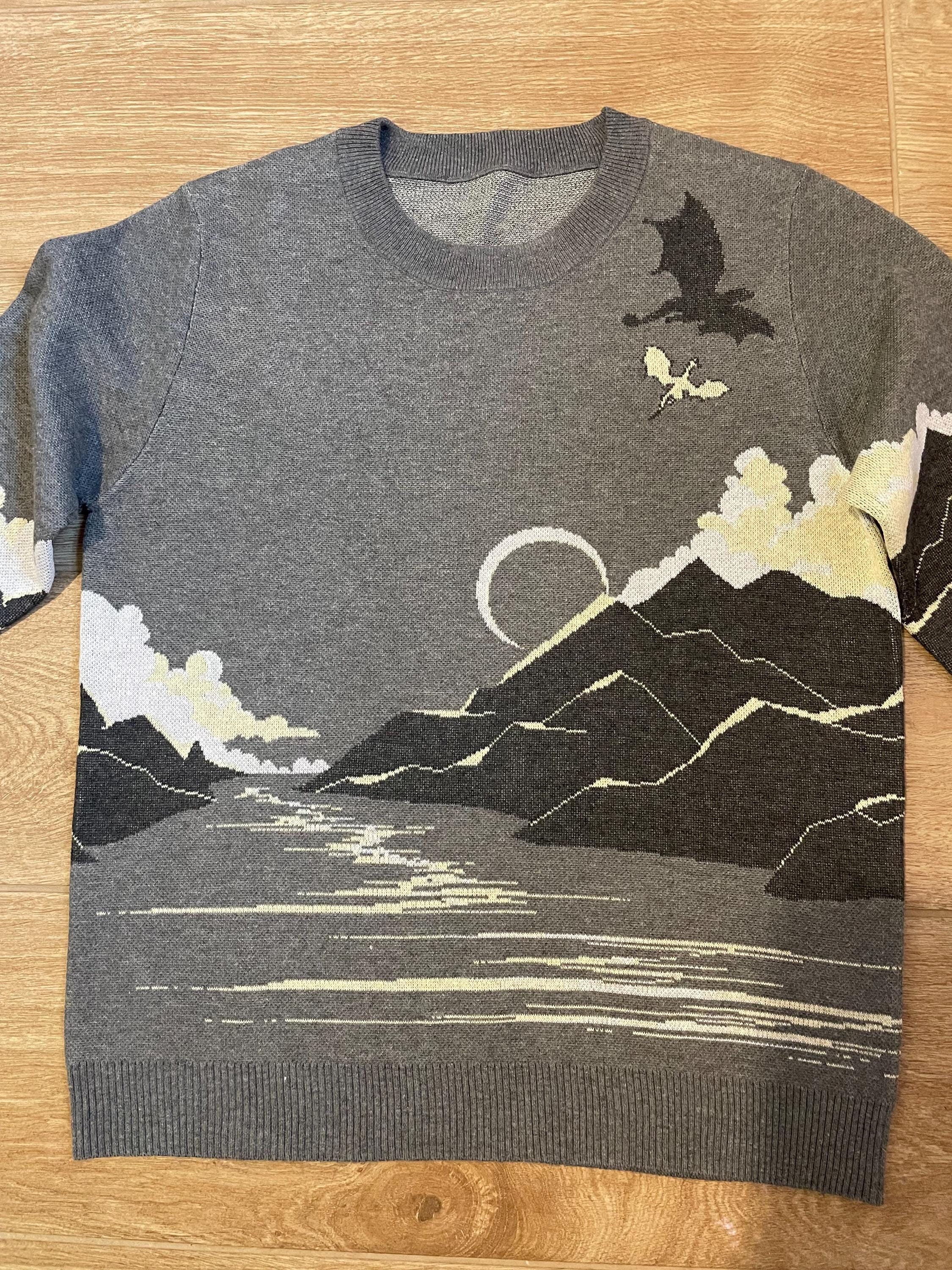 Dragon Scene Knitted Sweater, Dragon Rider Fantasy Knit Sweatshirt, Dnd ...