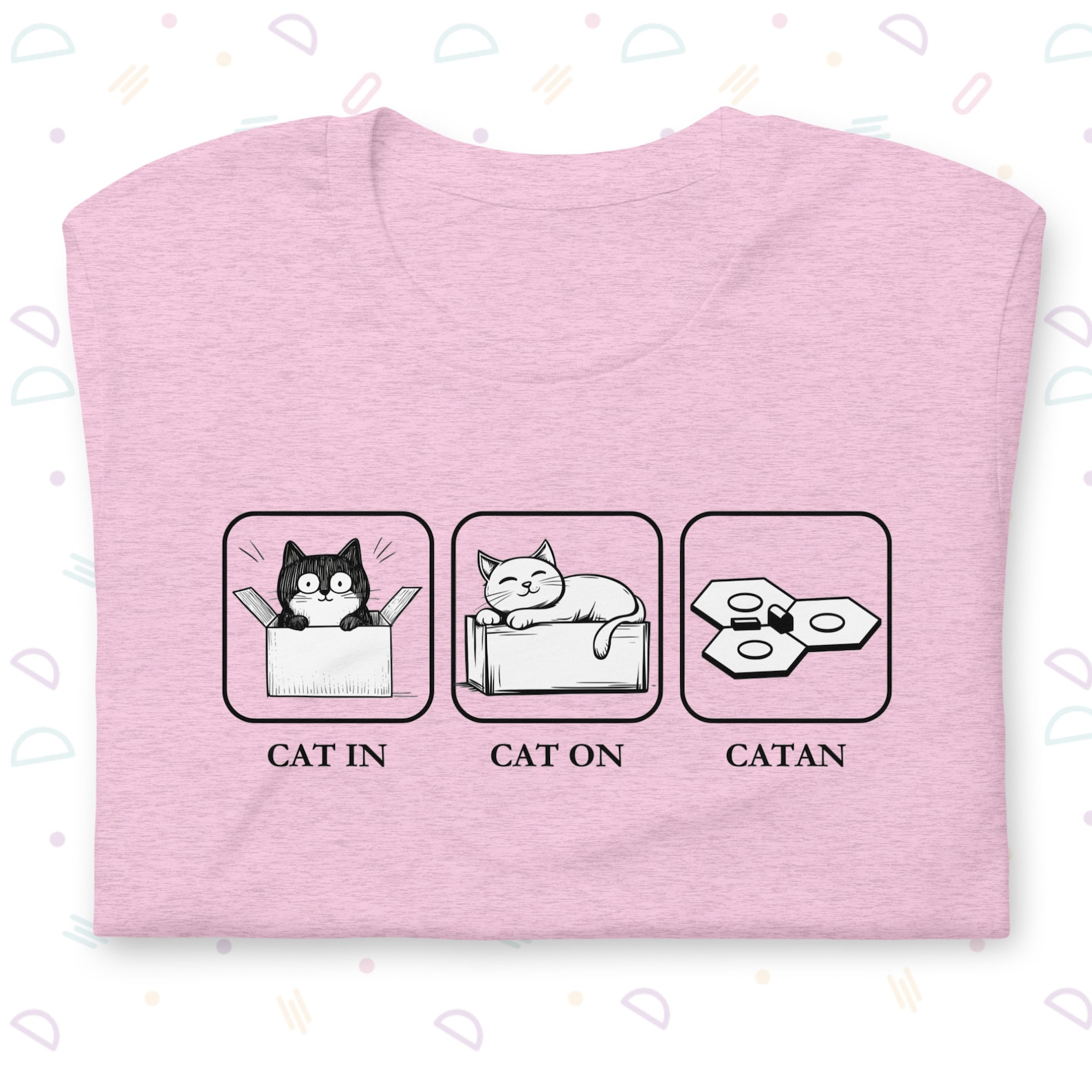 Funny Catan Board Game T Shirt, Cats in Boxes Settlers of Catan Tee for ...