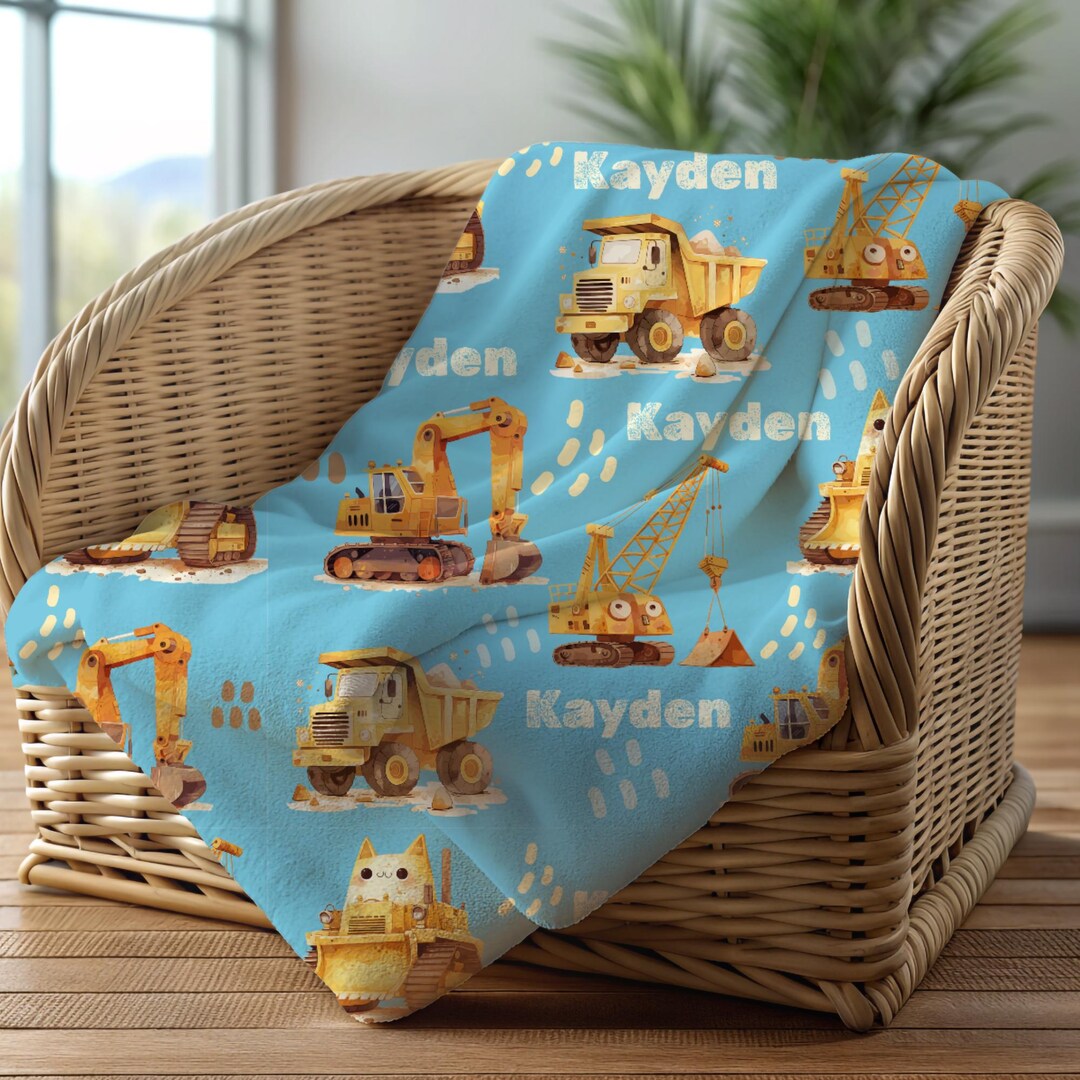 Personalized Kids Construction Blanket - Toddler Daycare Blanket - Cat ...