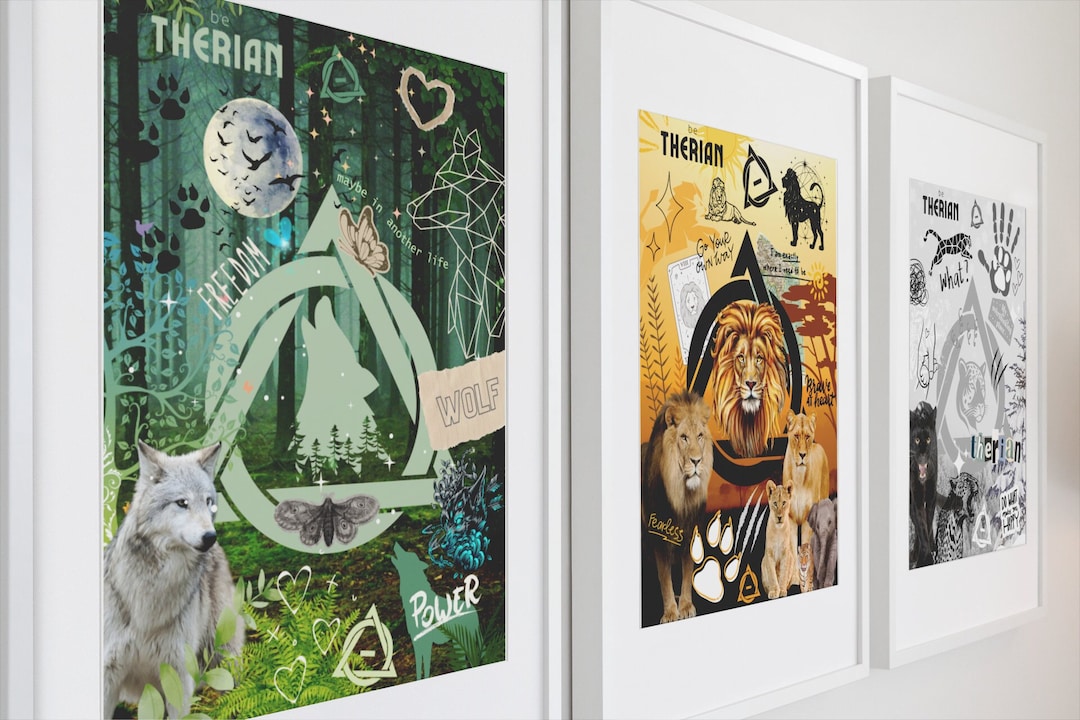 SET of 5 Therian Wolf Lion Bear Fox Puma Theta-delta Digital Posters A3 ...
