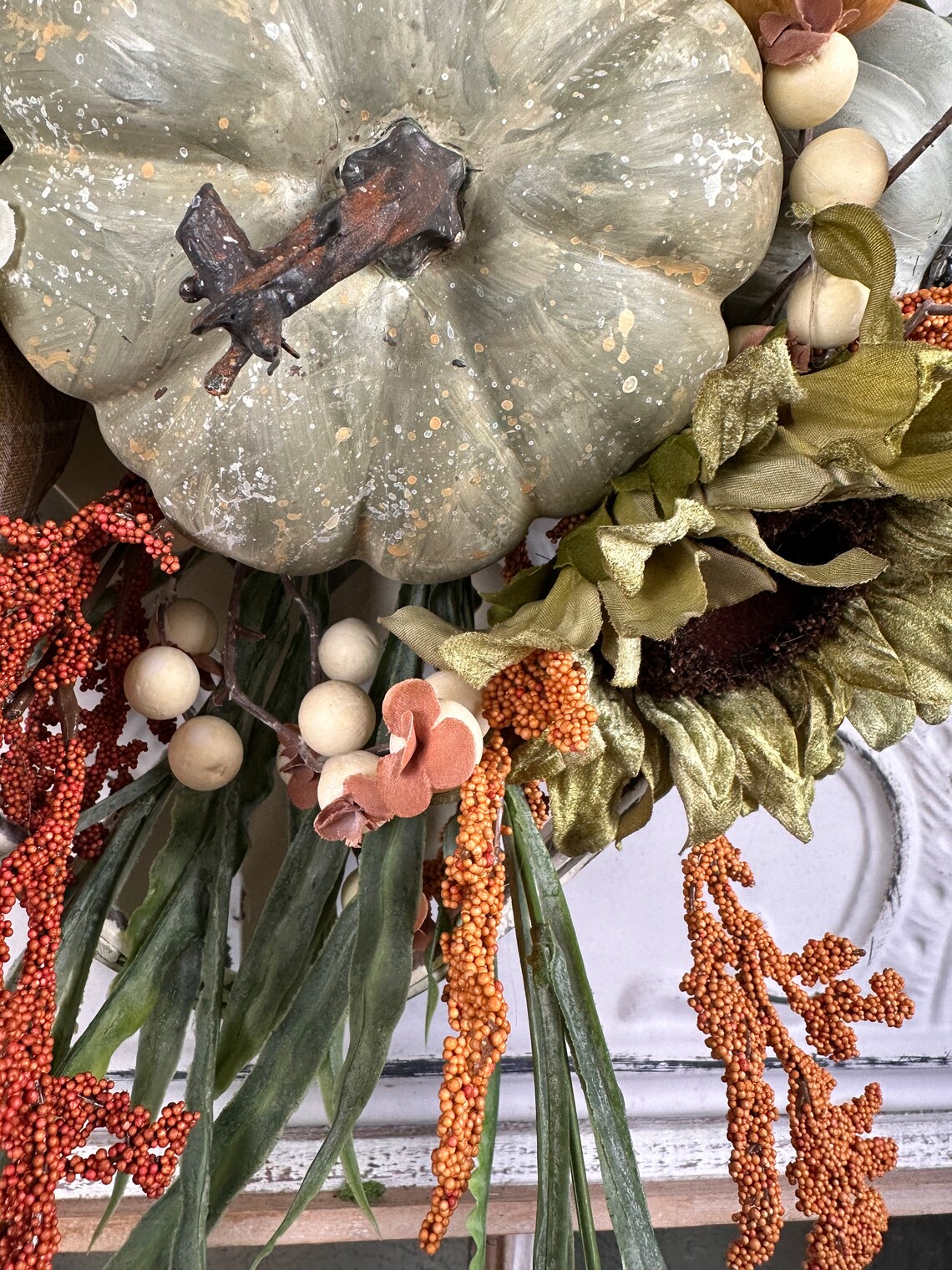 Handmade Fall Wreath Elegant Autumn Door Decor With Pumpkins and Faux ...