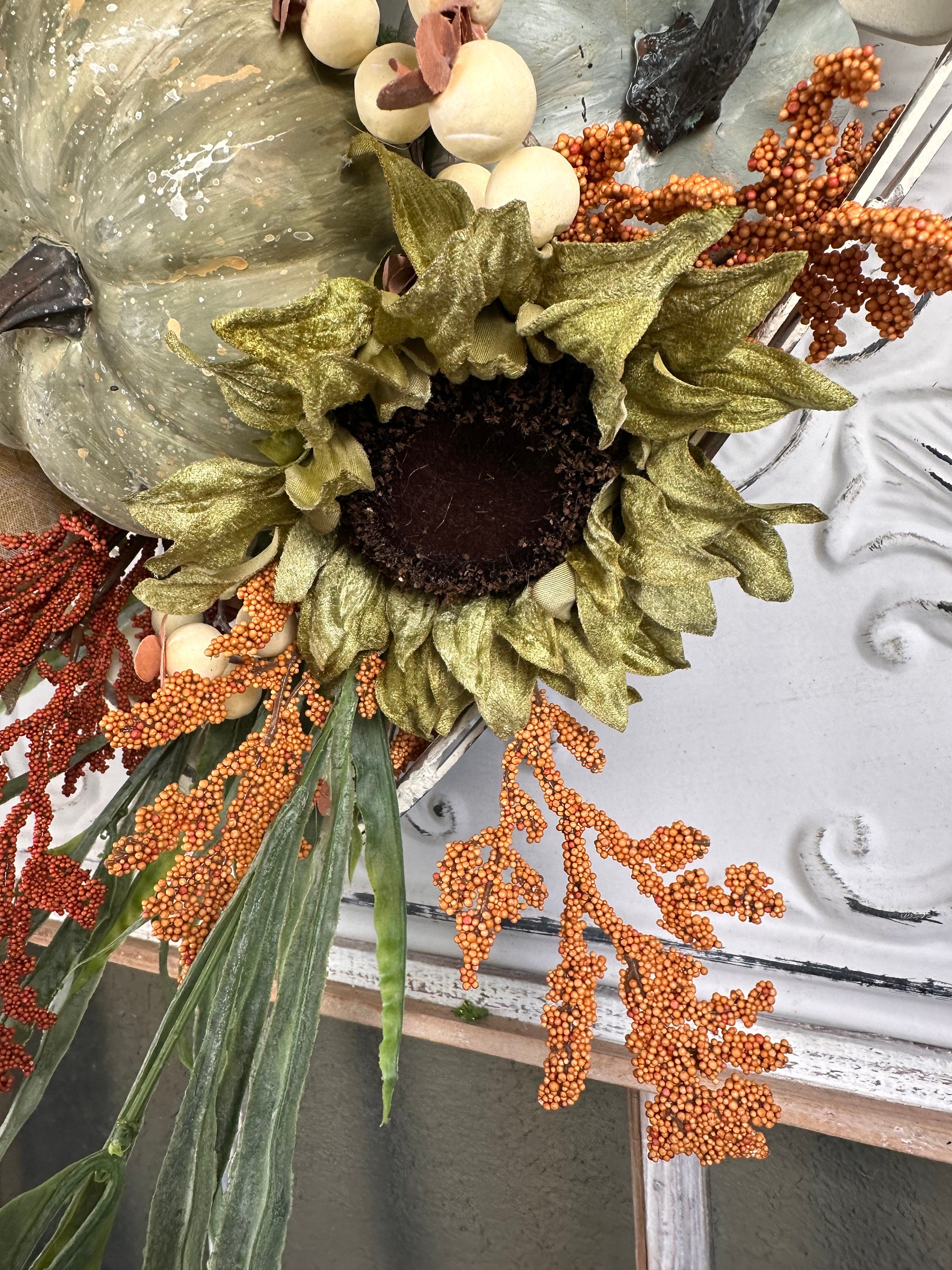 Handmade Fall Wreath Elegant Autumn Door Decor With Pumpkins and Faux ...