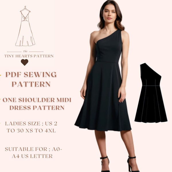 One Shoulder Dress Pattern - Etsy