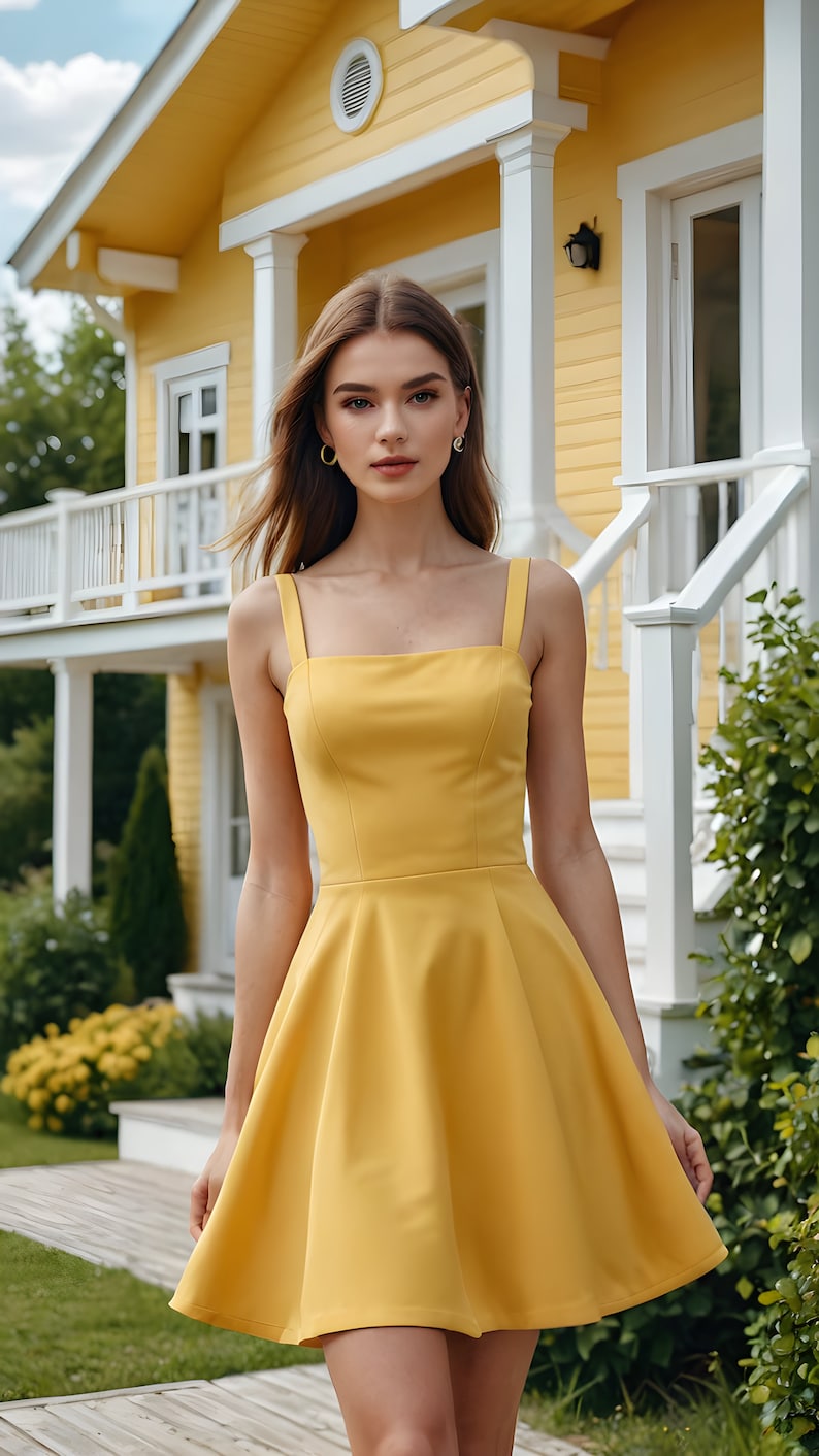 Square Neck Summer Dress Pattern,above Knee Dress,cottage Dress,casual ...