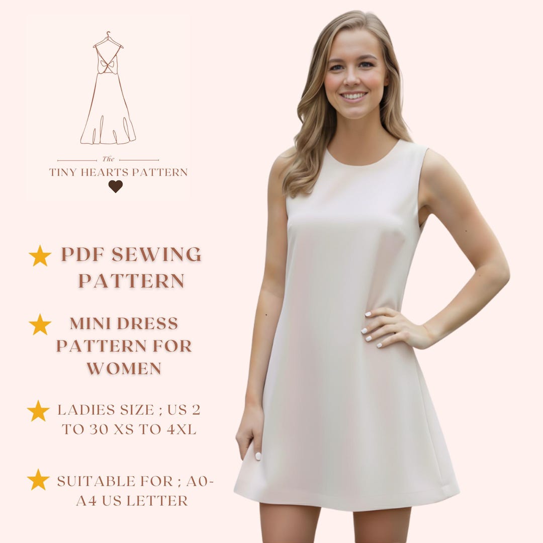 Mini Dress Pattern for Women, Woman Dress Sewing Patterns, Shift ...
