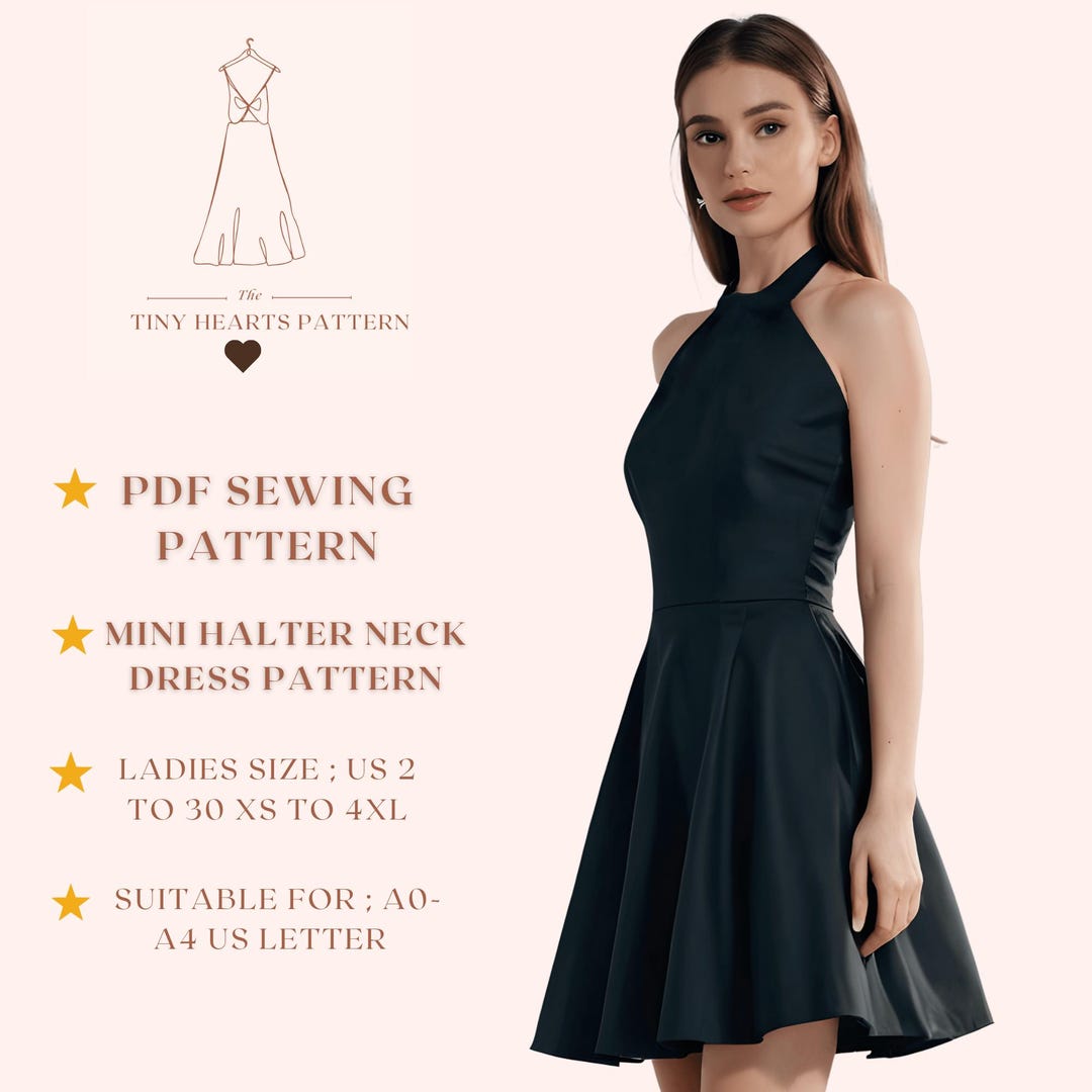 Mini Halter Neck Dress Pattern, Women Dress Sewing Patterns, Prom ...