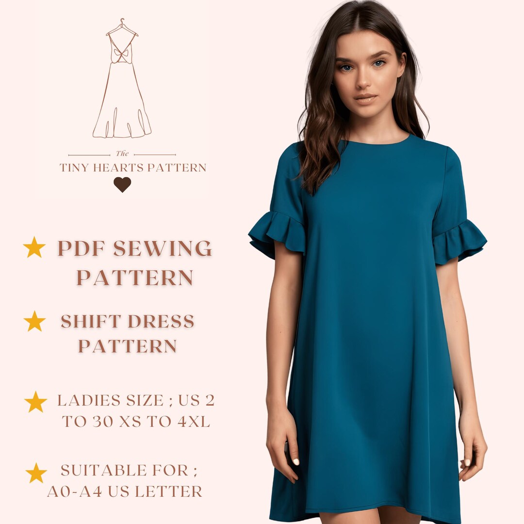 Shift Dress Pattern, Women Dress Sewing Patterns, Mini Ruffle Dresses ...