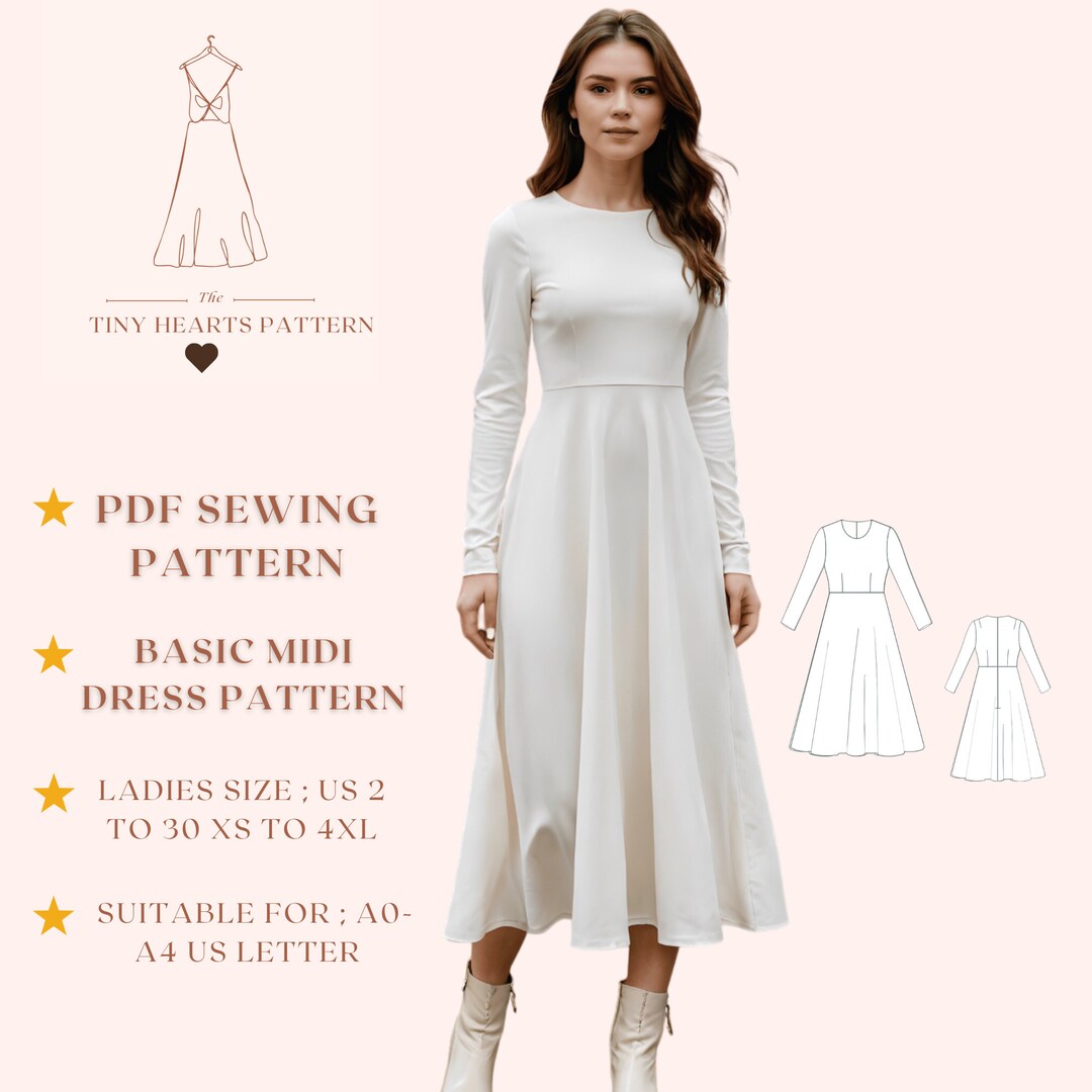 Basic Midi Dress Pattern Sewing Pattern for Women PDF Sewing Pattern ...