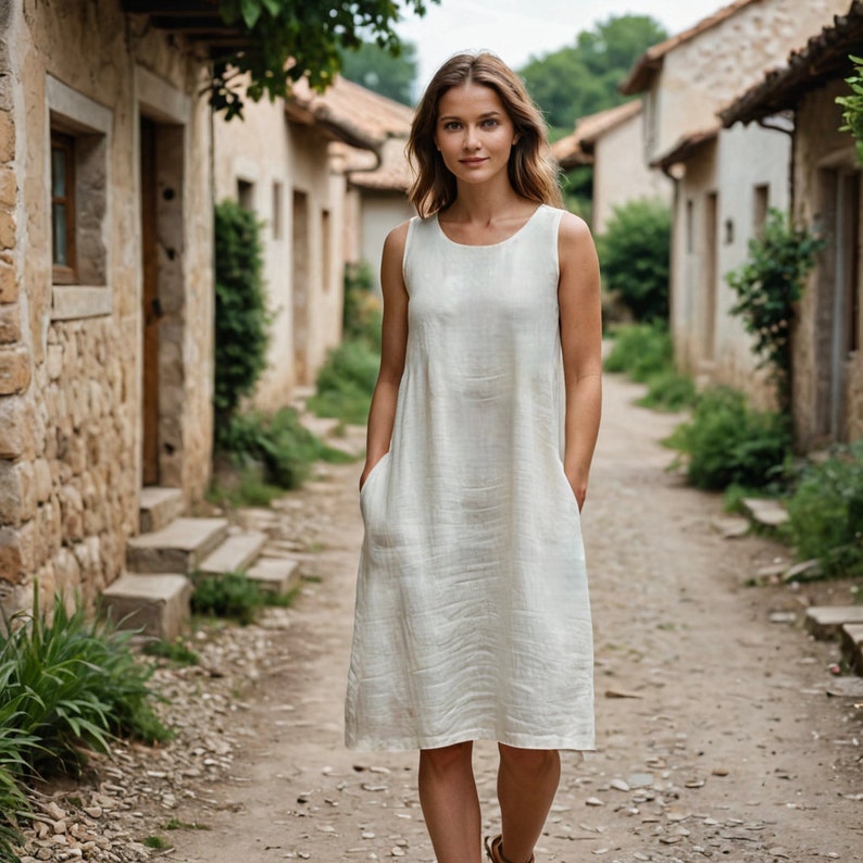 Pocketed Linen Midi Dress Pattern,summer Dress Sewing Pattern,casual ...