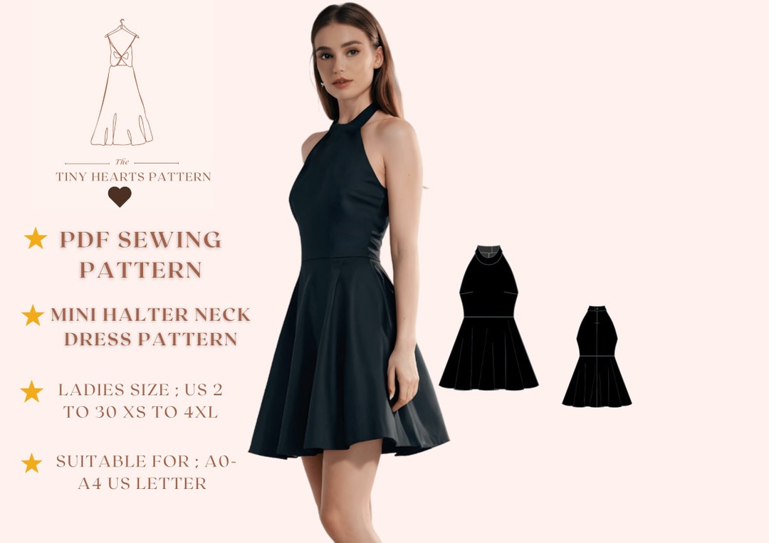 Mini Halter Neck Dress Pattern,graduation Dress,prom Dress Pattern ...