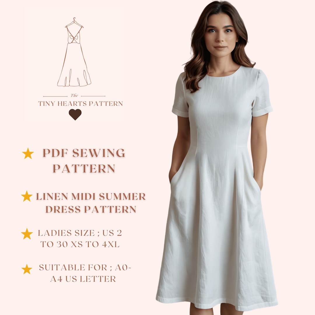 Linen Midi Summer Dress Pattern, Women Sewing Pattern, Girls Fall ...