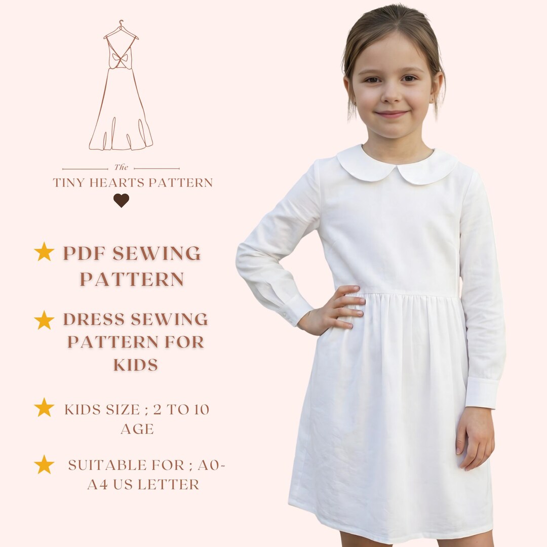 Dress Sewing Pattern for Kids, Long Sleeve Flower Girl Dress, Size:2-10 ...