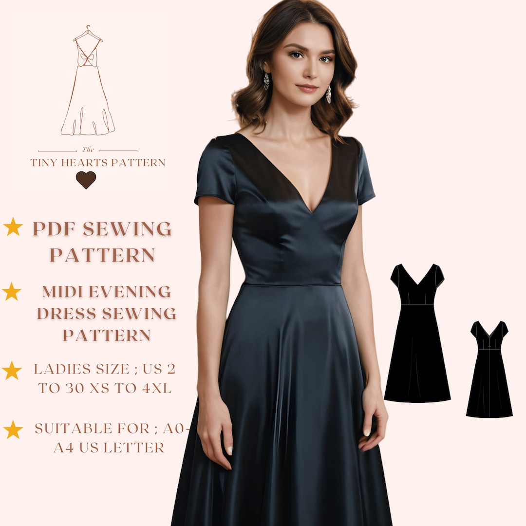 Midi Evening Dress Sewing Pattern,sewing Patterns for Women,prom Dress ...