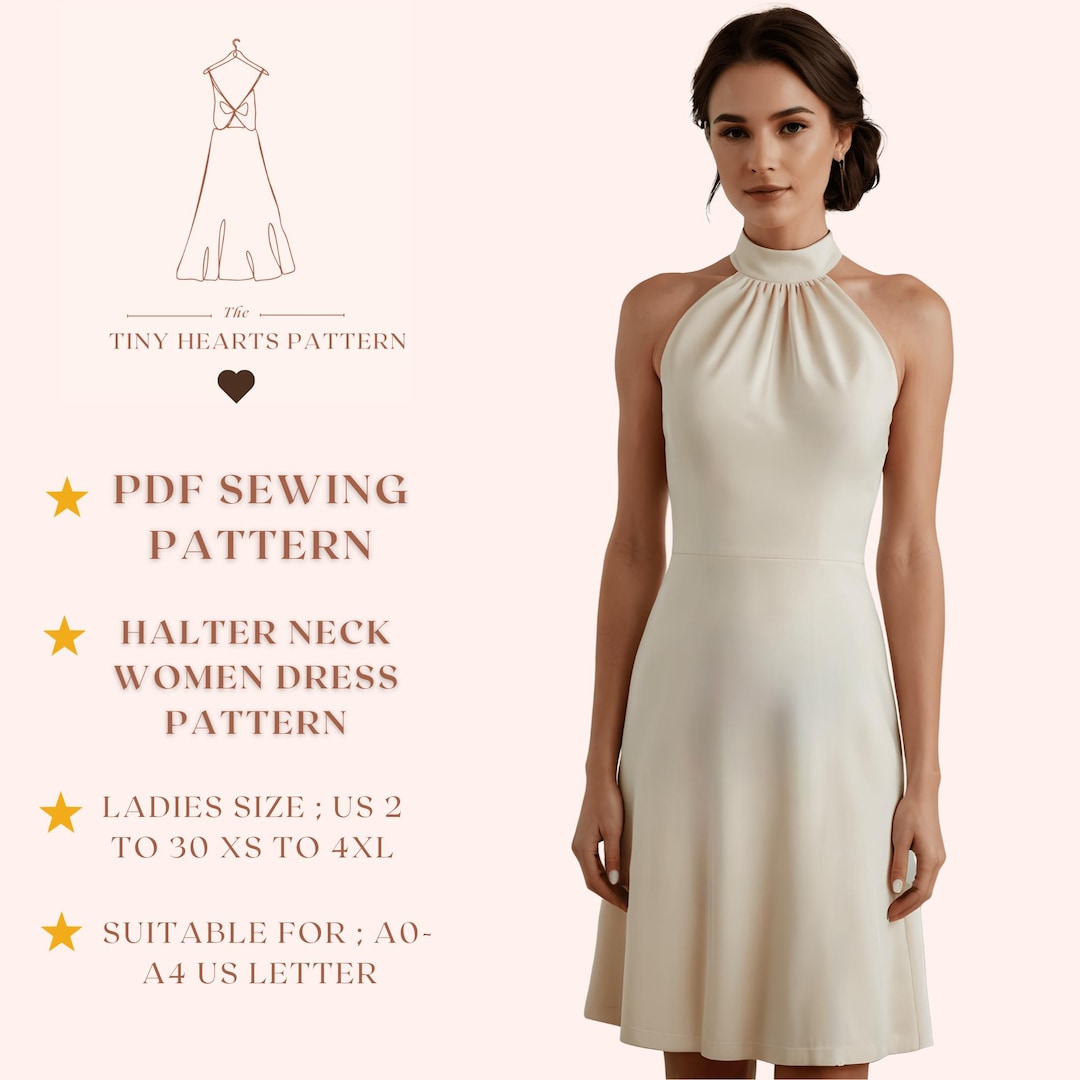 Halter Neck Women Dress Pattern, Woman Dress Sewing Patterns, Prom ...