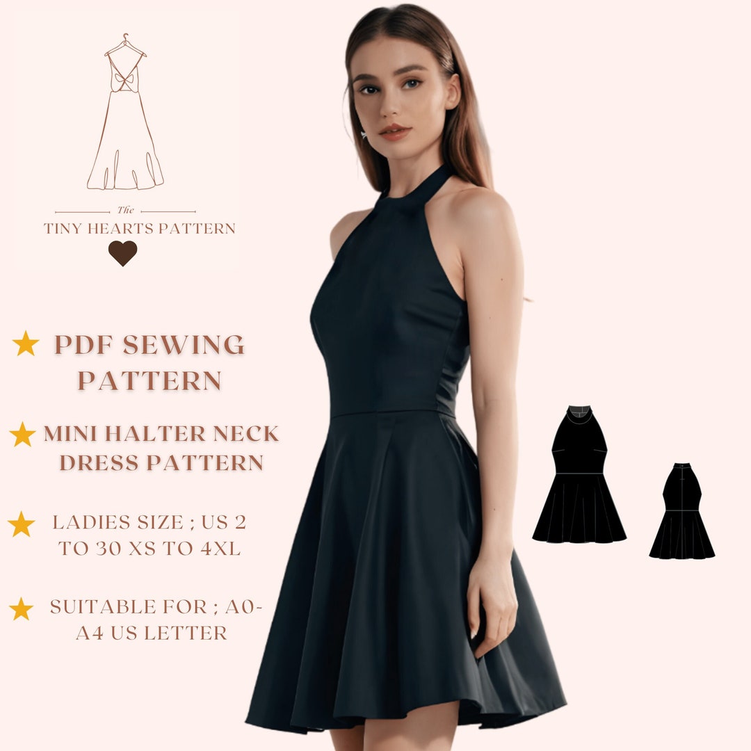 Mini Halter Neck Dress Pattern,graduation Dress,prom Dress Pattern ...