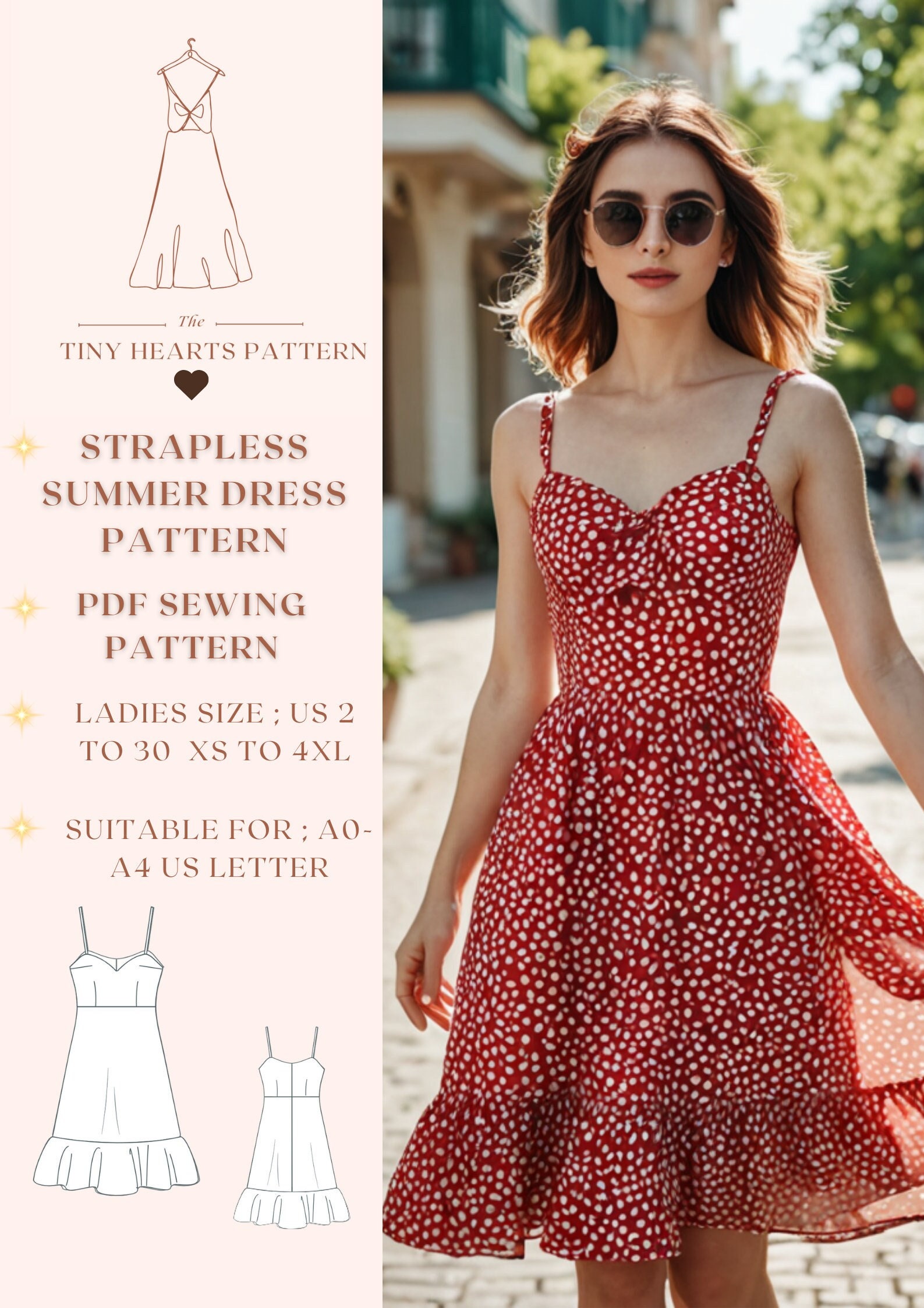 Strapless Summer Dress Pattern,above Knee Dress,holiday Dress Pattern ...