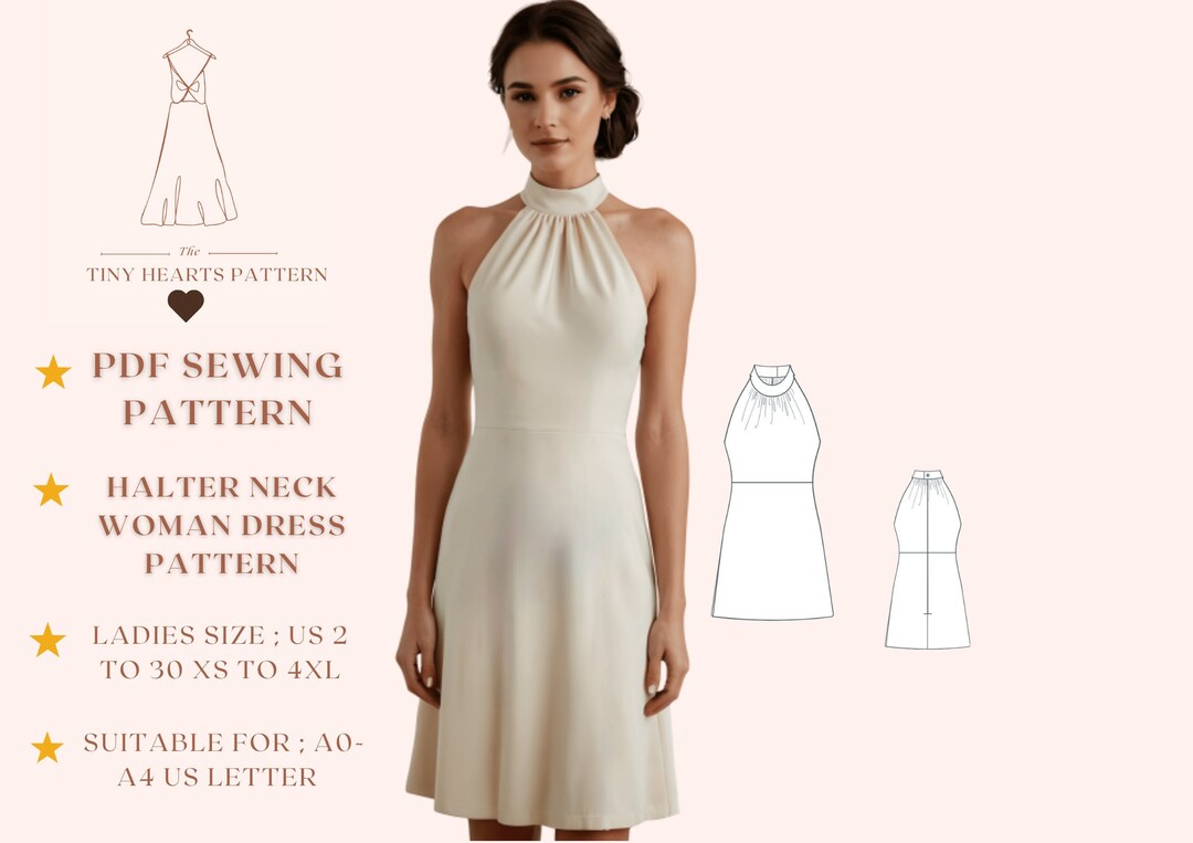 Halter Neck Woman Dress Pattern,above Knee Dress Pattern,ball Gown ...