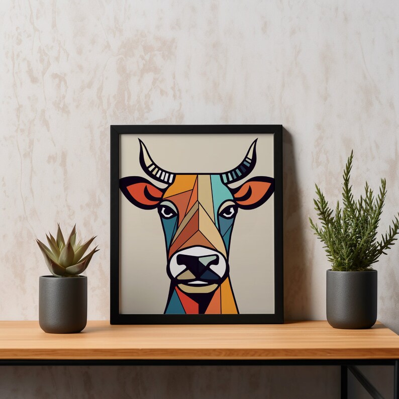 Abstract Cow Head digital Download Ai-generated, Cubism, Geometric ...