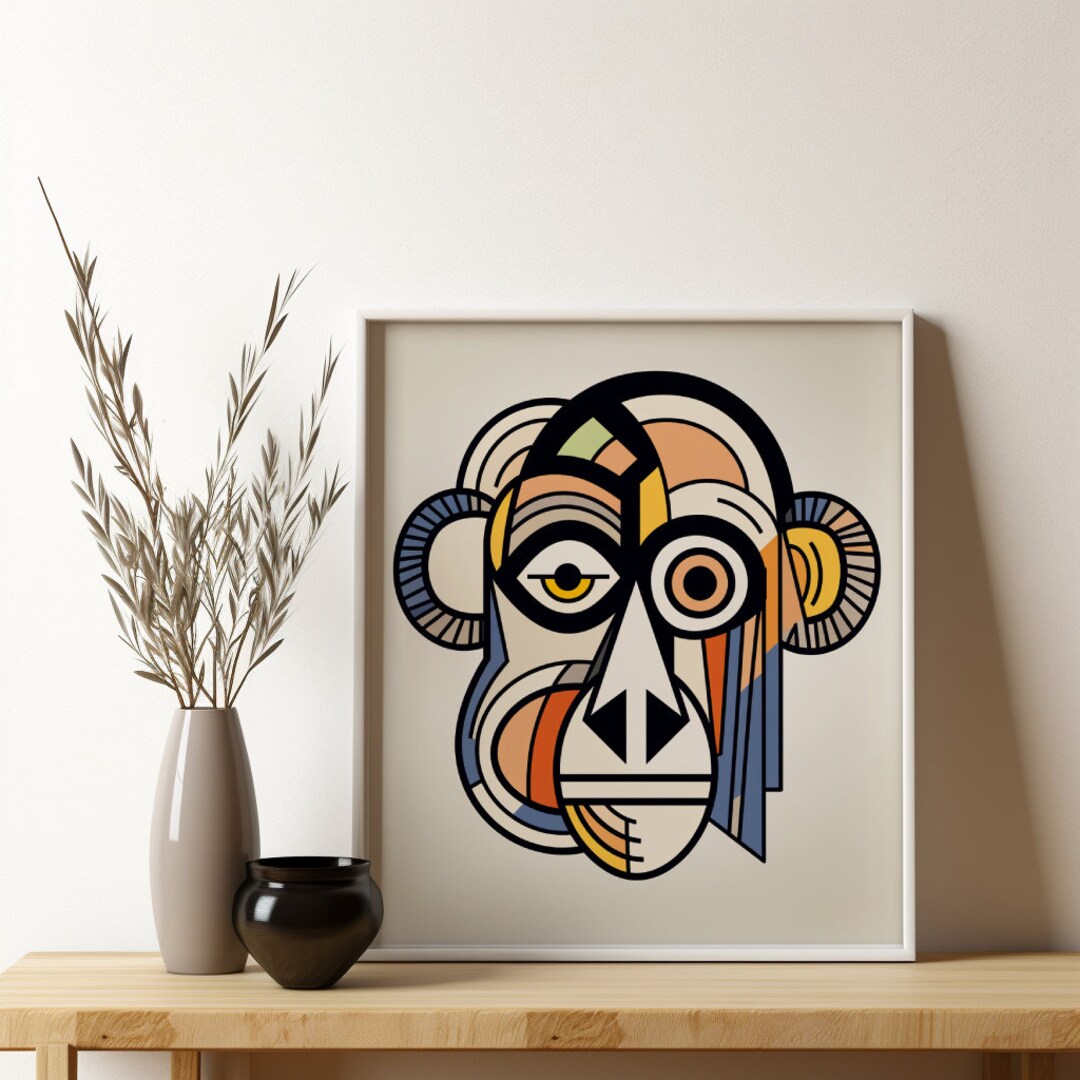 Abstract Monkey Head matte Posters Digital Art, Ai-generated, Cubism ...