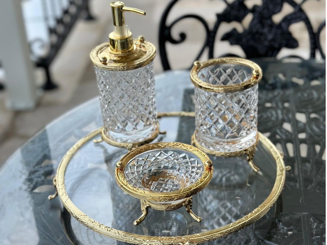 Luxury 4-piece Bathroom Set With Crystal Glass – Gold, Silver, antique ...