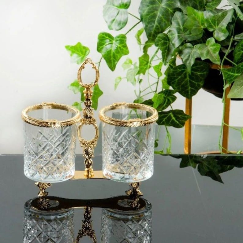 Gold Kitchen Decor Crystal Glass Spoon Holder – 2- or 3-section options ...