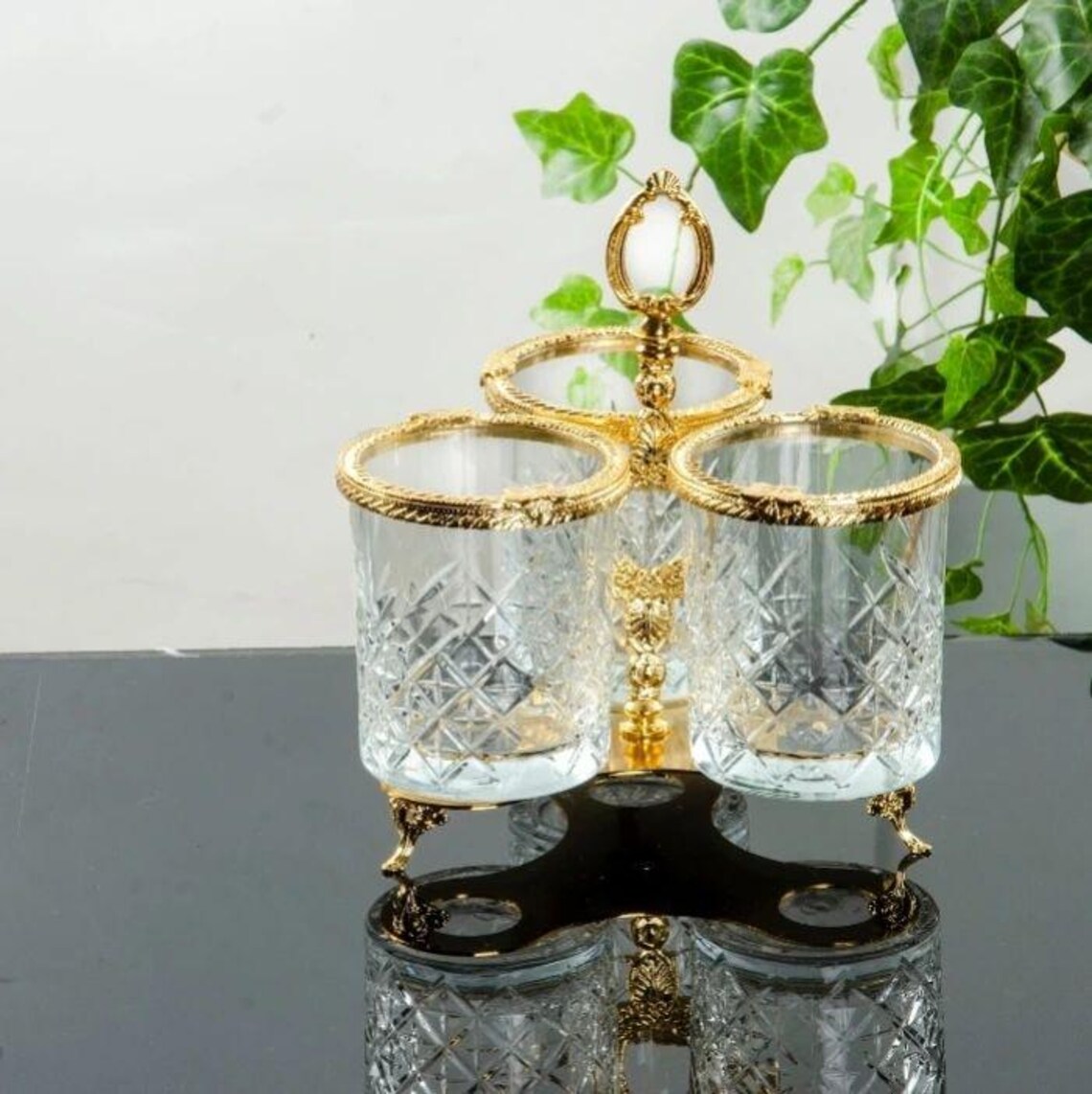 Gold Kitchen Decor Crystal Glass Spoon Holder – 2- or 3-section options ...