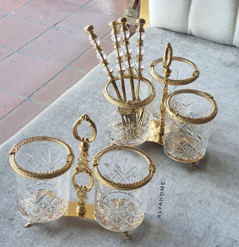 Gold Kitchen Decor Crystal Glass Spoon Holder – 2- or 3-section options ...