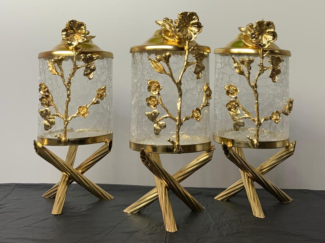 Gold Canister Set for Kitchen 3 Piece Glass Storage Jars - Etsy