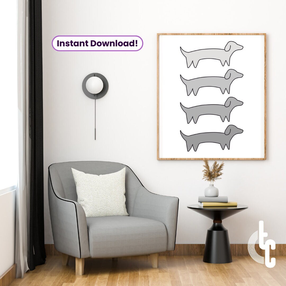 Dachshund Gray Wall Art | Printable Home Decor | Wiener Dog Lover Gift ...