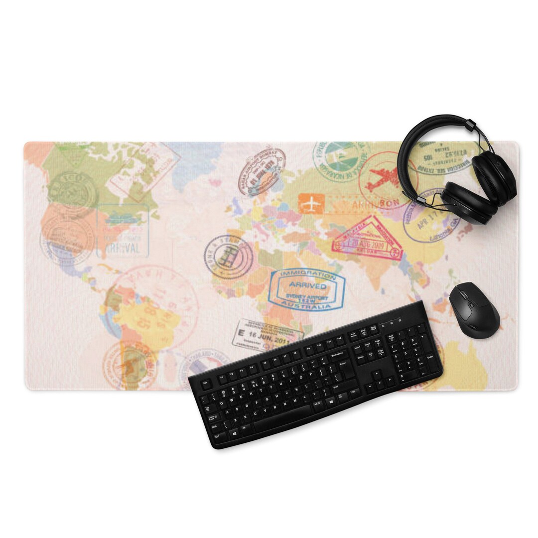 World Map Desk Mat Large Travel-themed Gaming Mouse Pad With Passport ...
