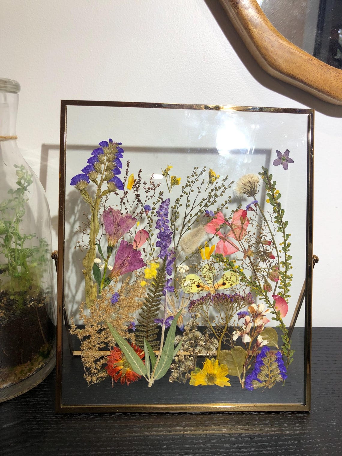 Pressed Flower Frame, Dried Flowers, Real Pressed Flowers Art, Double ...