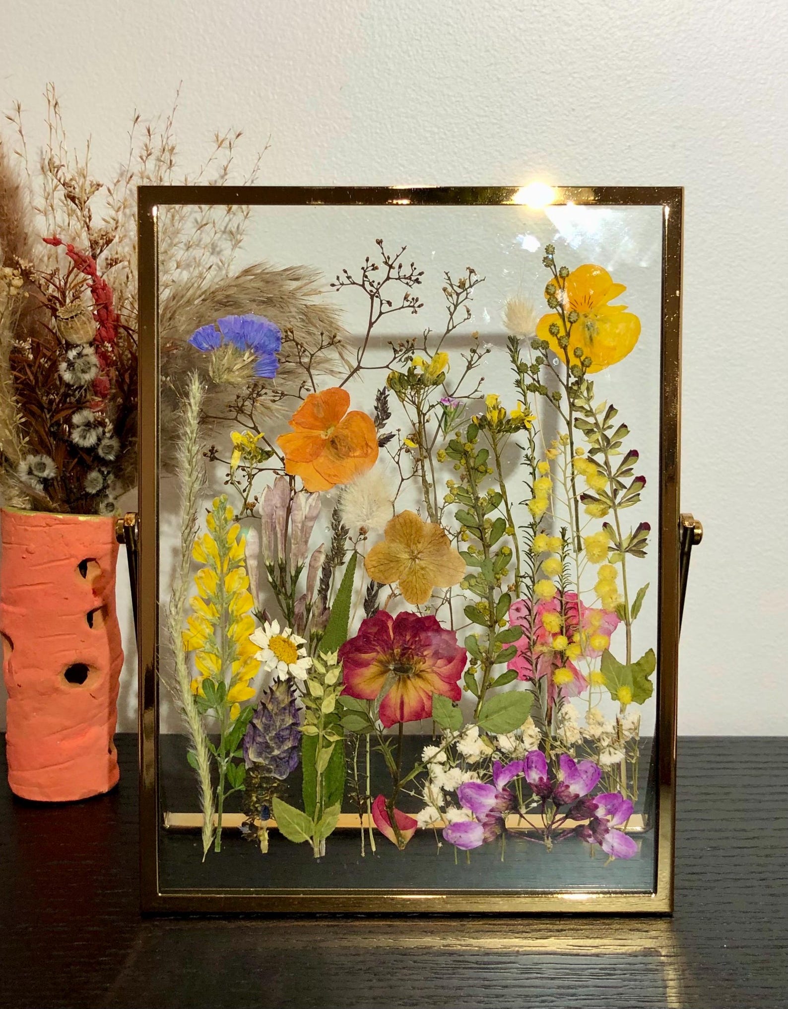 Pressed Flower Frame, Dried Flowers, Real Pressed Flowers Art, Double ...