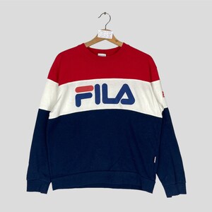 Vintage Rare FILA Crewneck Striped Sweatshirt Big Logo Spell Out FILA Jumper Pullover FILA Sweater Blue Red White Colour Unisex Large Size Etsy Canada