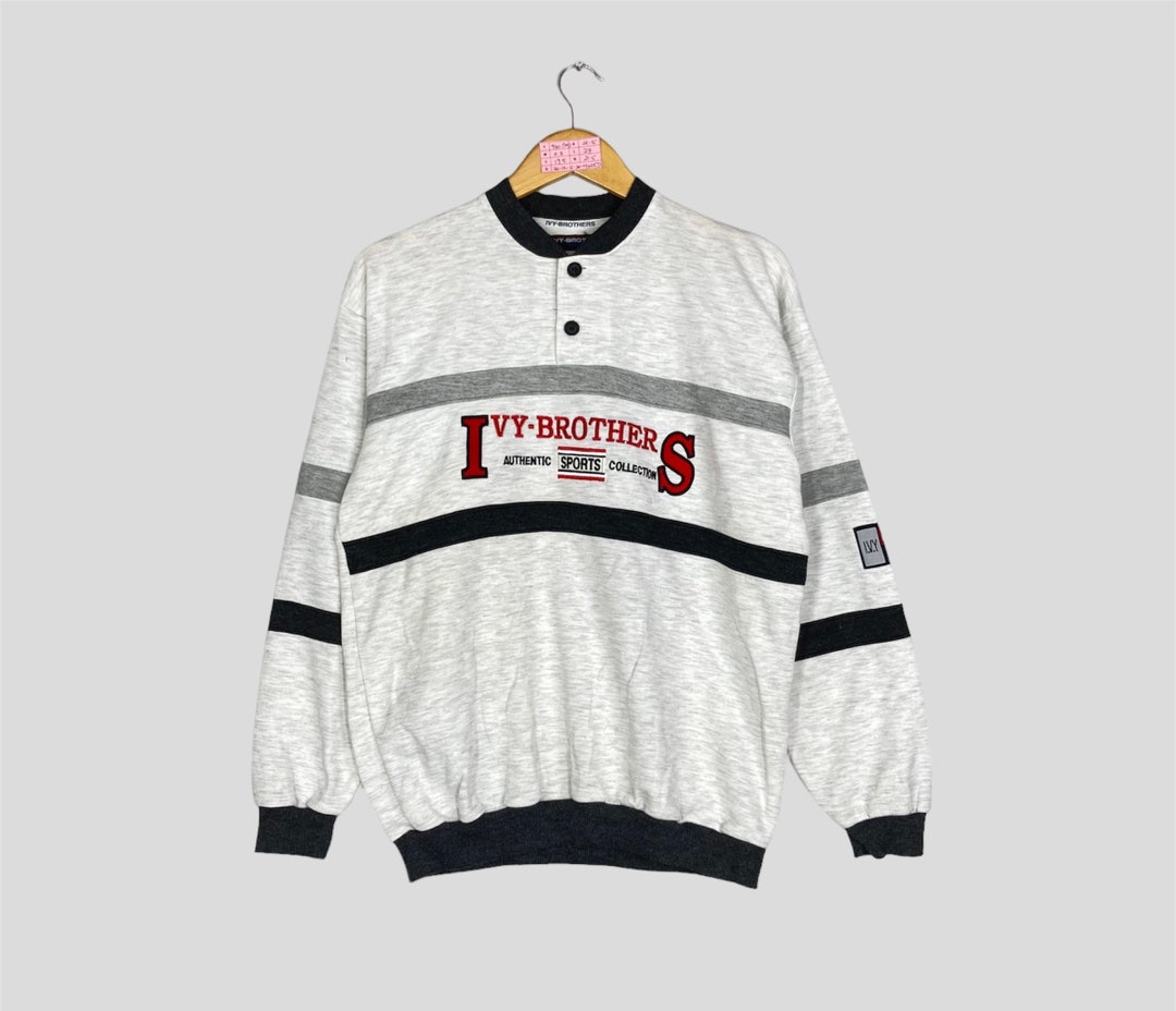 Vintage Rare IVY BROTHERS Quarter Button Striped Sweatshirt Big Logo ...