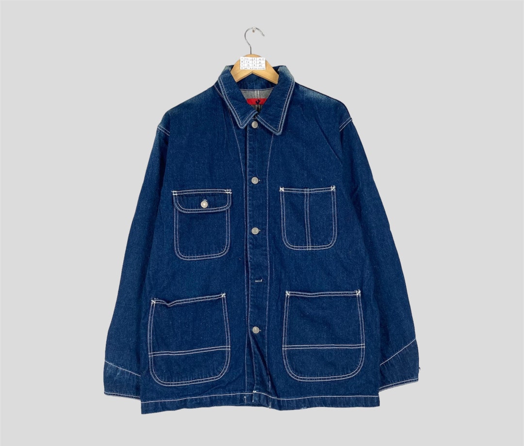 Vintage Rare BLUE Denim Chore Jacket Vintage BLUE Workwear Jean Jacket ...