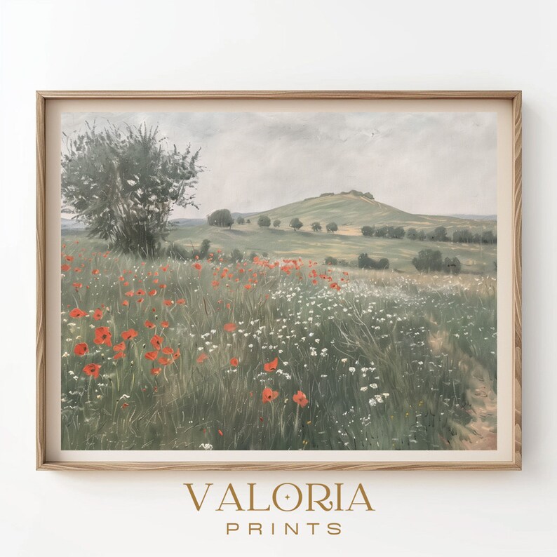 Printable Spring Floral Landscape Vintage Painting, Country Farmhouse ...