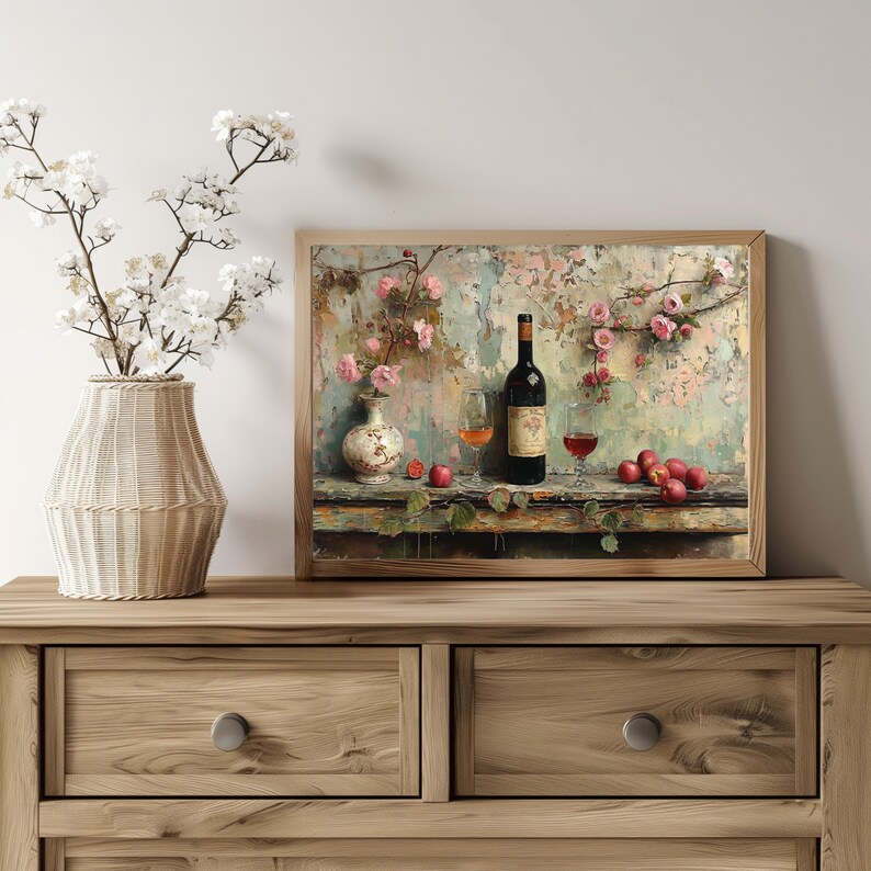 Printable Red Wine Antique Vintage Oil Painting Print, Country ...