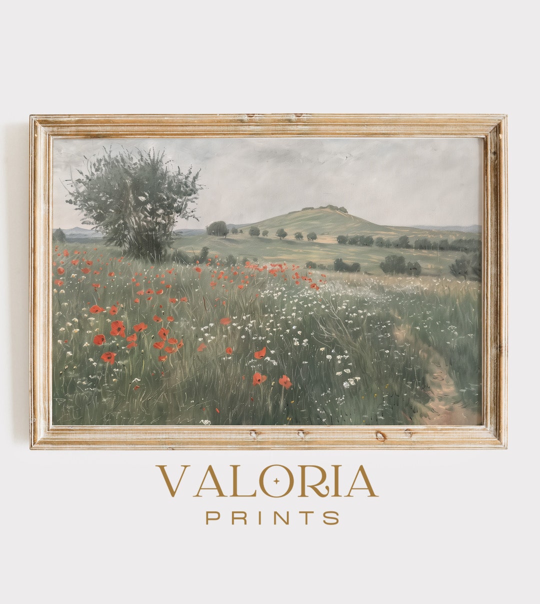 Printable Spring Floral Landscape Vintage Painting, Country Farmhouse ...
