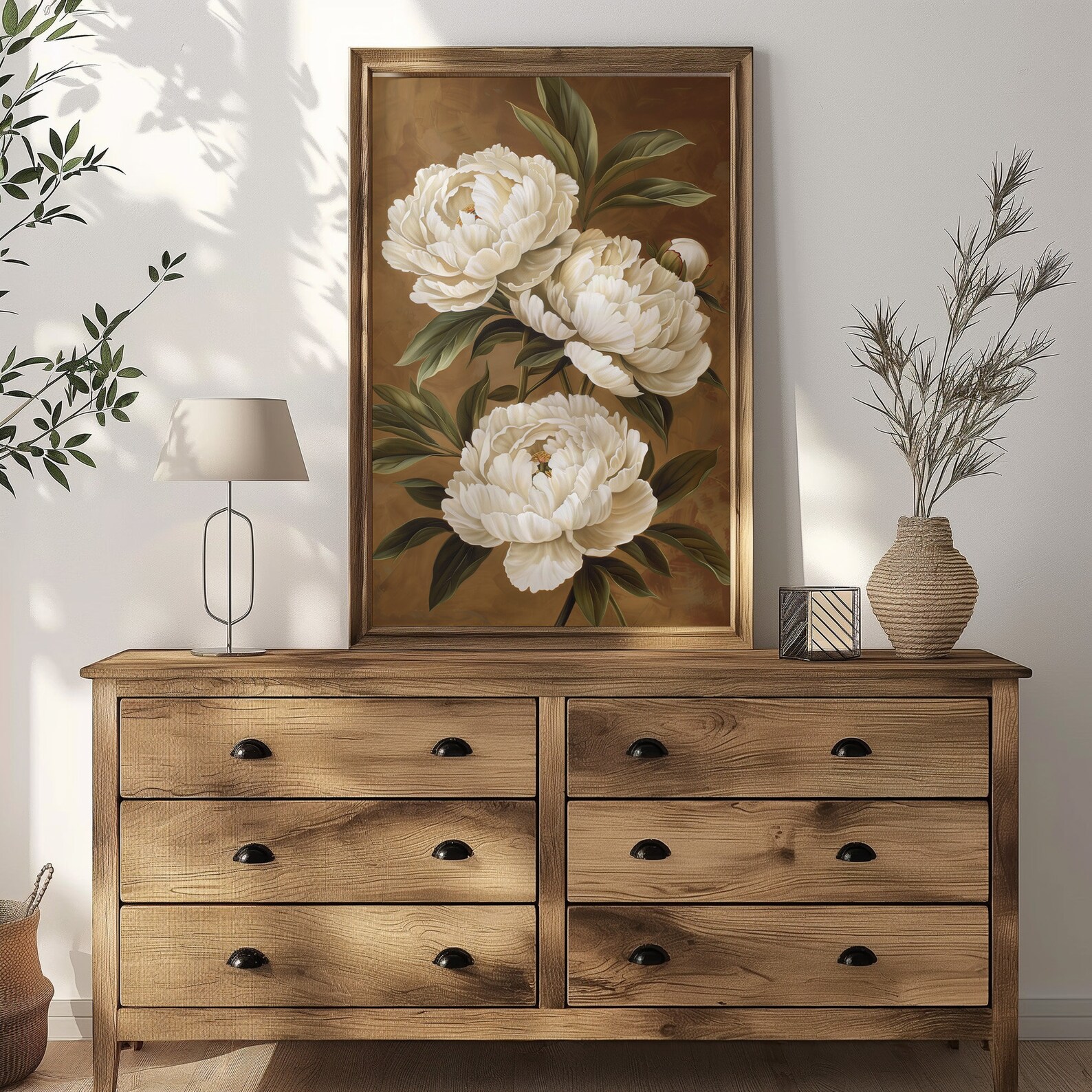 White Flowers Printable Spring Farmhouse Vintage Painting, Country ...