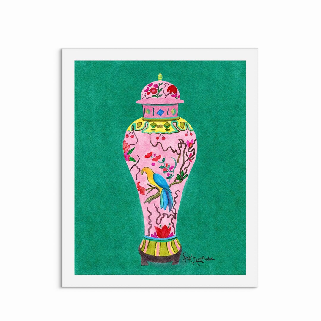 Chinoiserie Art Chinese Vases With People Watercolor Grand Millennial ...