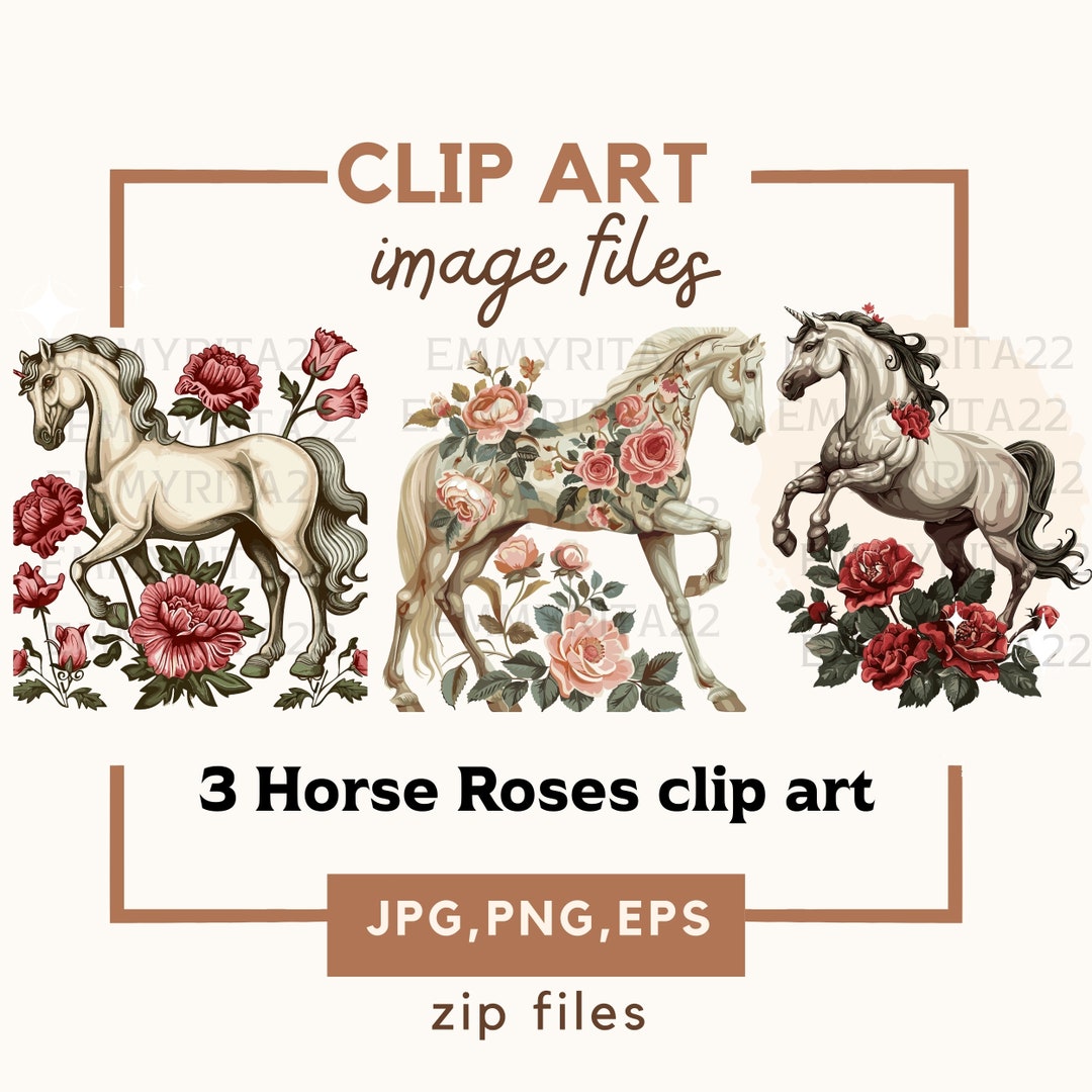 3 Horses Rose Clip Art and Image Files Icons Animal Illustrations Horse ...