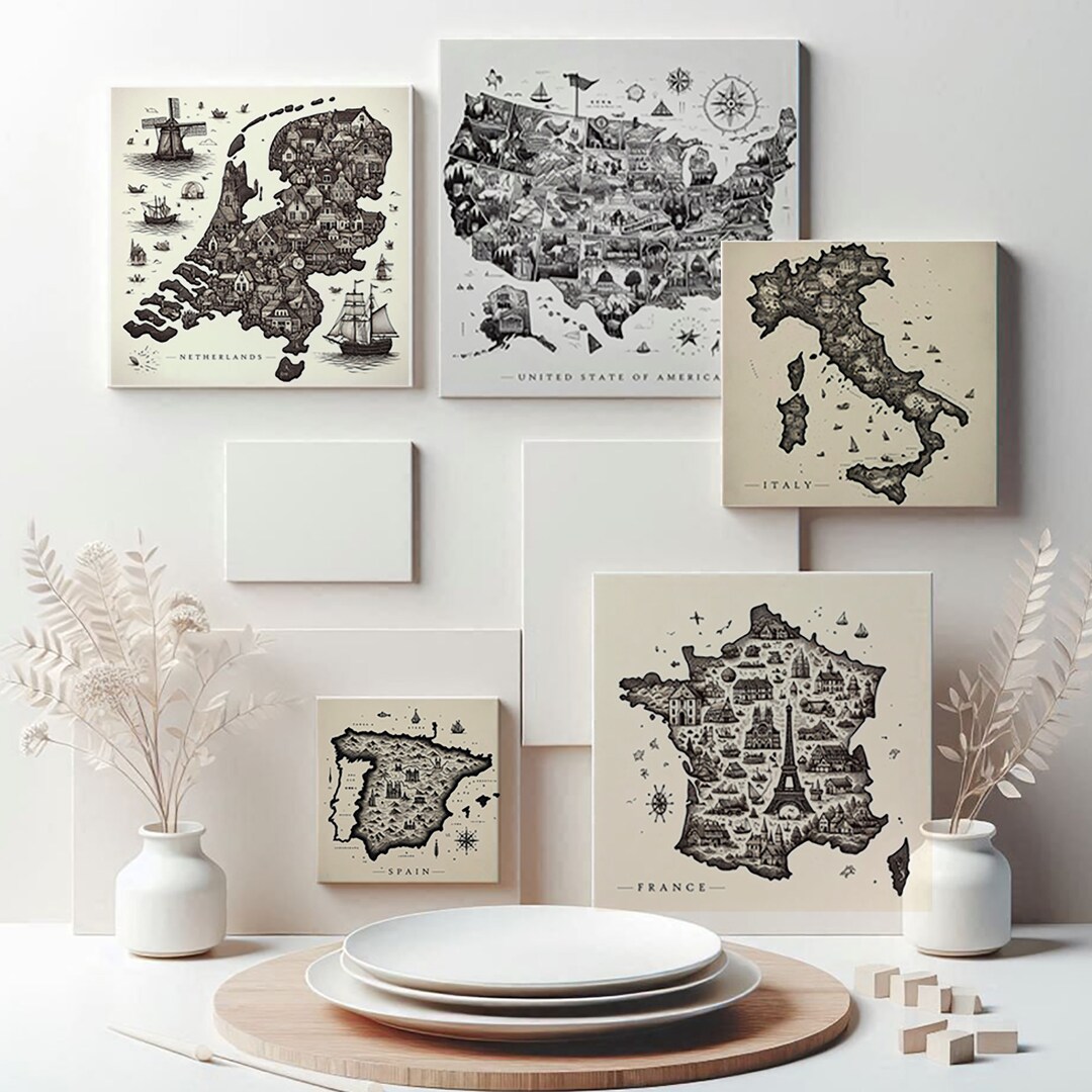 5 DECORATIVE MAPS - Etsy